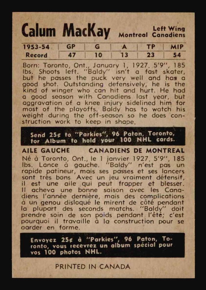 1954 Parkhurst #11 Calum Mackay - NM-MT | eBay