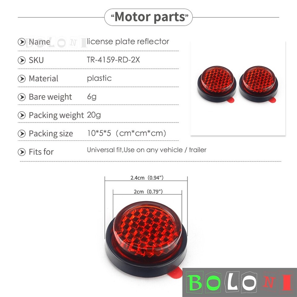 2PCS Red Plastic License Plate Round Reflector Self Adhesive Stick On ...
