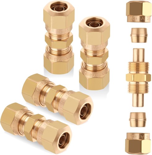 4 PCS D.O.T Brass Compression Straight Union 3/8" Air Compression ...