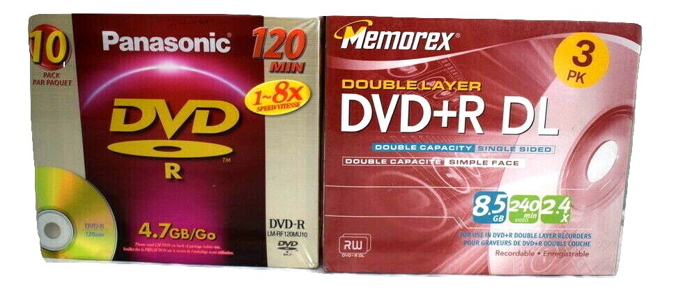 Panasonic DVD R 10 Pack & Memorex DVD+R DL 3 Pack Unopened Sets Blank ...