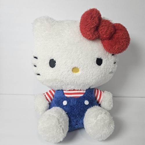 Hello Kitty 10” Fuzzy Soft Plush by Sanrio 2019 Blue Overalls Red Bow ...