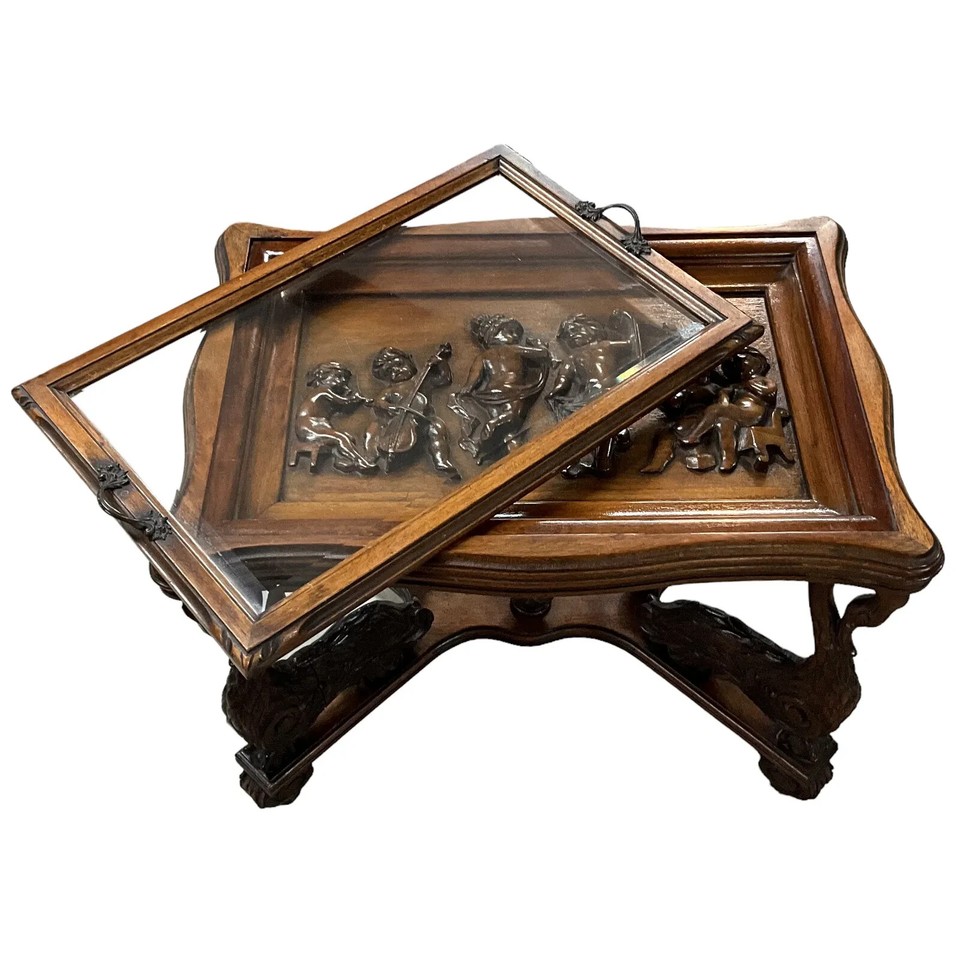 Antique Hand Carved French Victorian Cherub Coffee Table w/Tray Top | eBay
