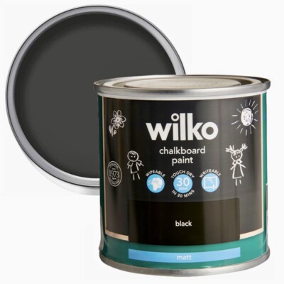 wilko Matt Black Hardwearing Chalkboard paint, Wipeable Blackboard ...