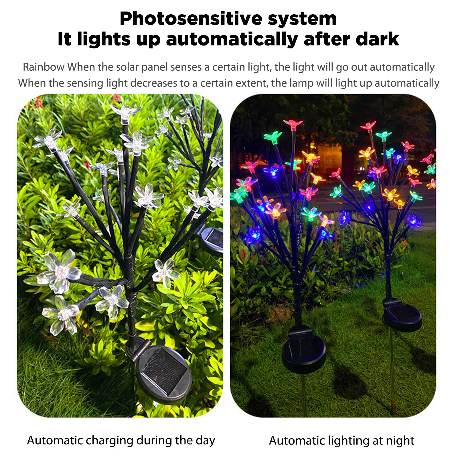 1/2pcs Solar Cherry Blossom Lamp Rose Flower Lawn Light Ground Plug ...