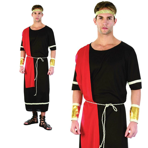 Black Caesar Roman Mens Greek Emperor Toga Fancy Dress Costume Adult ...
