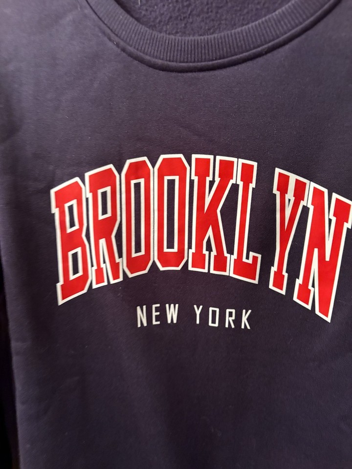 Brooklyn New York Navy Blue Sweatshirt Red Letters Shien Size M | eBay