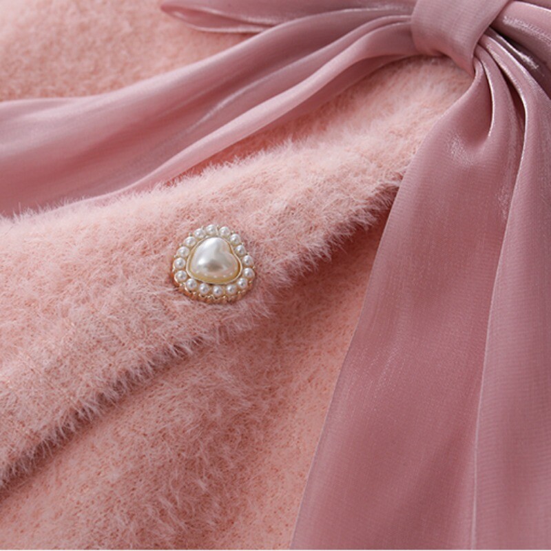 Lady Faux Fur Cardigan Preppy Fluffy Furry Bowknot Button Soft Sweet ...
