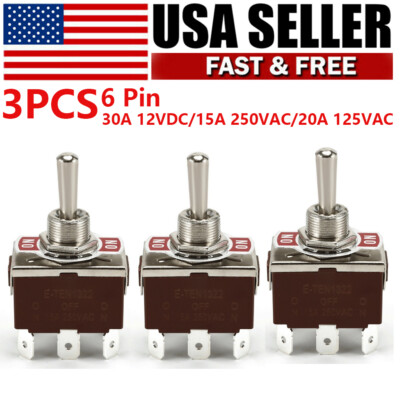 3PCS 20A 125V/15A 250V Heavy Duty DPDT ON/OFF/ON Toggle Switch Screw ...