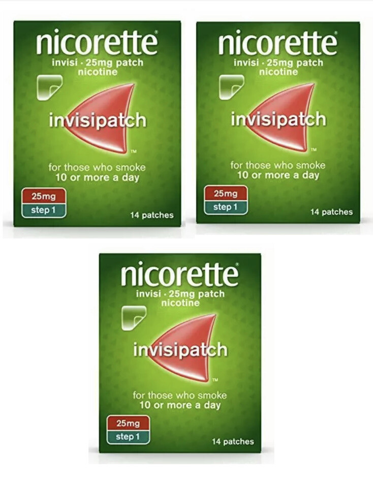 Nicorette Step 1 Nicotine Patches 25mg. 3 Boxes (total 21 Patches ...