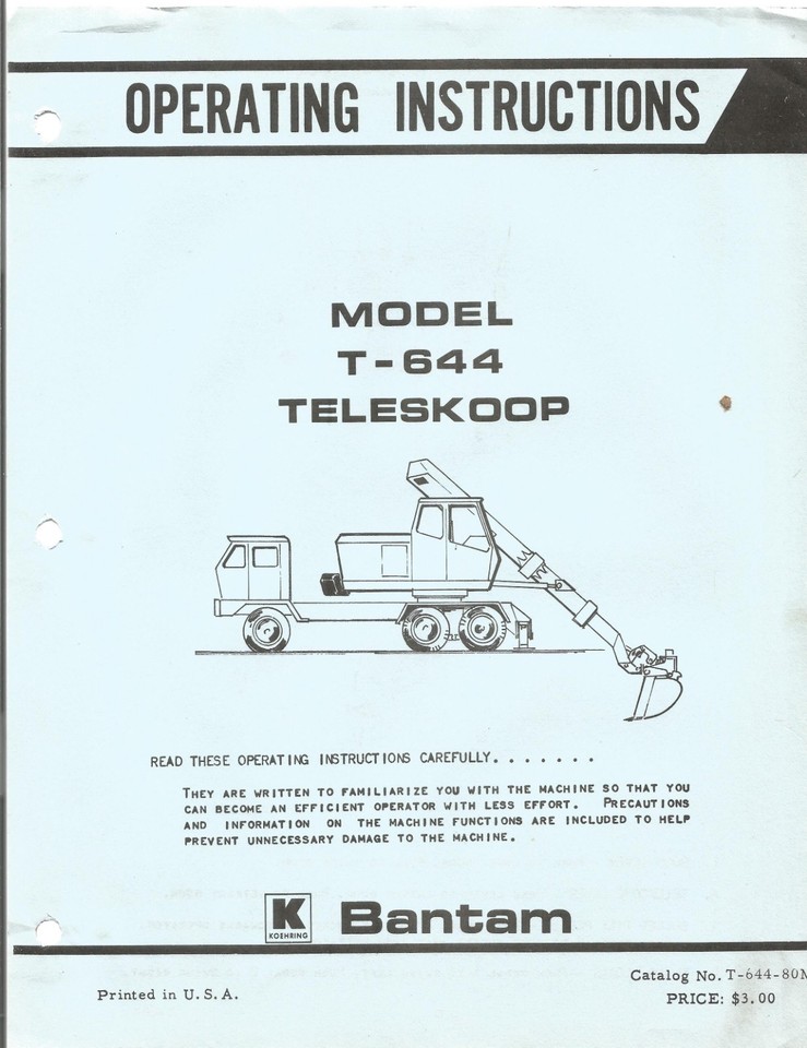 Bantam Model T-644 Teleskoop Operator and Maintenance Manual | eBay