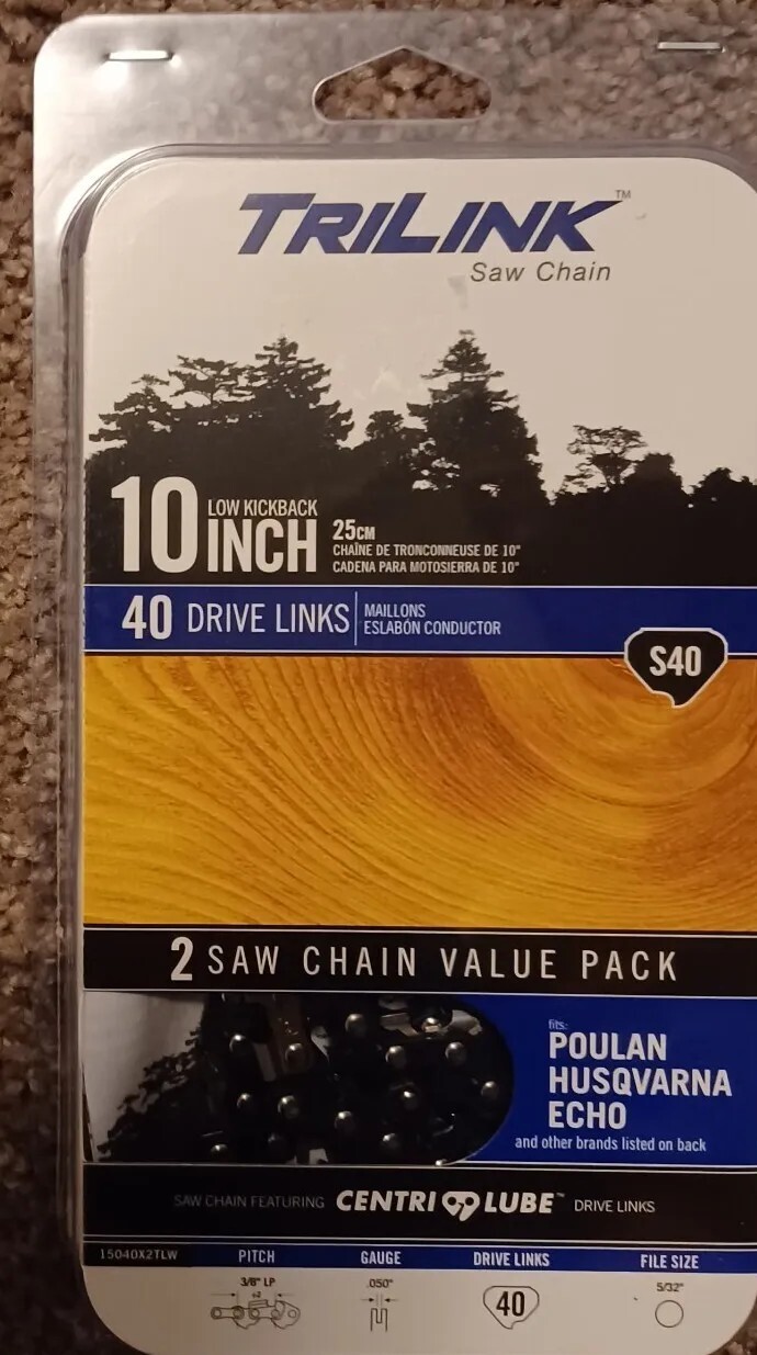 2 Pack Trilink Saw Chain 10 Inch 40 Drive Links 25cm 3/8"LP S40 - New ...