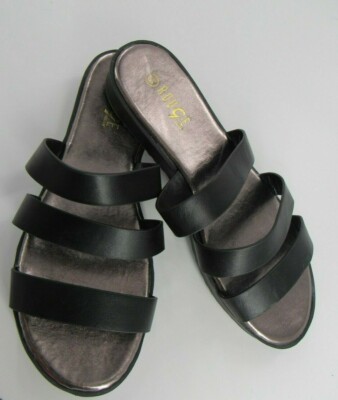 Rouge Helium Women's Footbed Sandals Black Triple Strap Sandals Size 8. ...