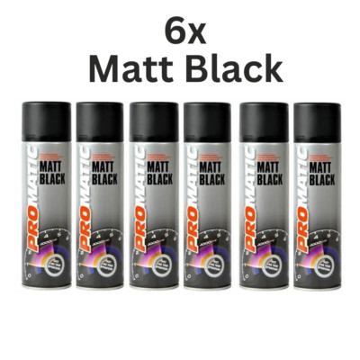 6x Matt Black Spray Paint Aerosol - 500ml - Fast Drying Promatic - Free ...