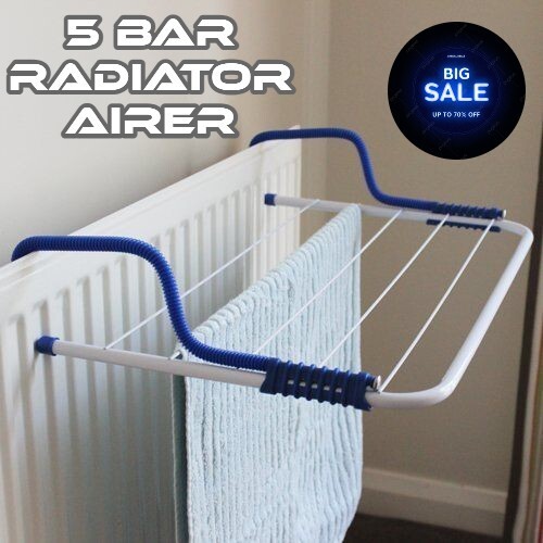 5 Bar Over Radiator Clothes Airer Indoor Laundry Hanger Towel Holder ...