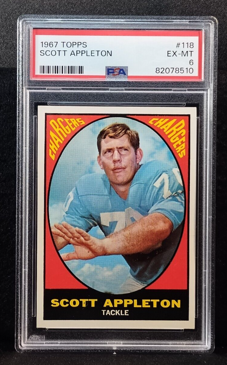 1967 Topps Football Card Scott Appleton #118 Chargers PSA 6 EX-MT Newly ...