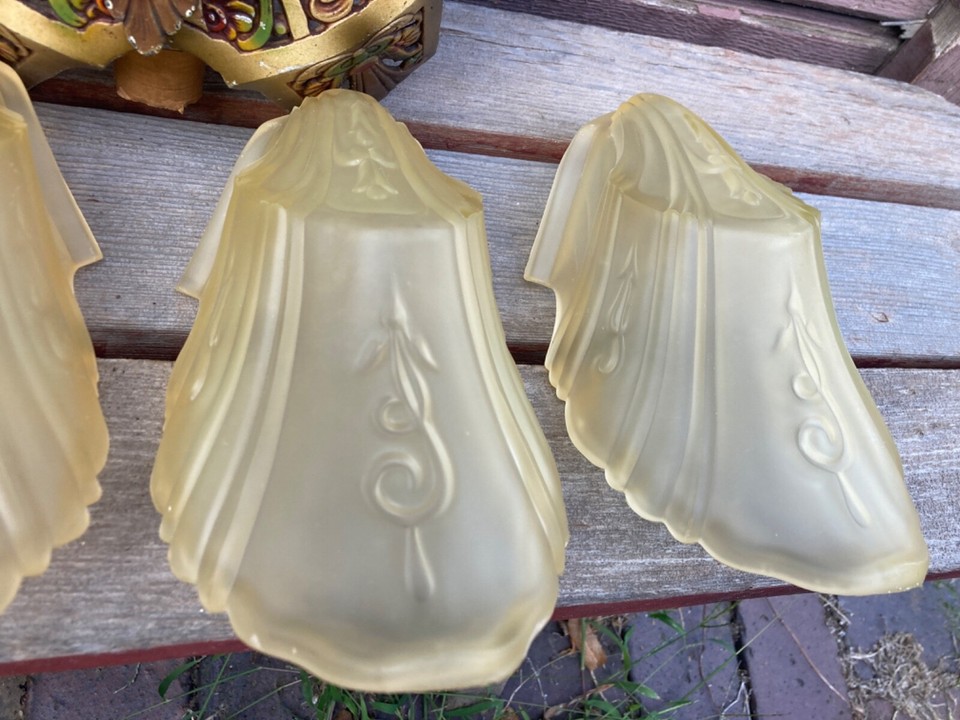 VTG ART DECO 5 SLIP GLASS SHADE CHANDELIER LIGHT FIXTURE MARKEL | eBay