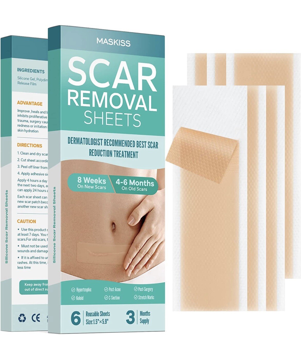 silicone scar sheets 6 pcs (1.57 x 5.9 inches) silicone scar removal ...