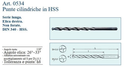 NACHI 534 - SET 5 PUNTA TRAPANO CODOLO CILINDRICO LUNGA DIN 340 HSS 1,0 ...