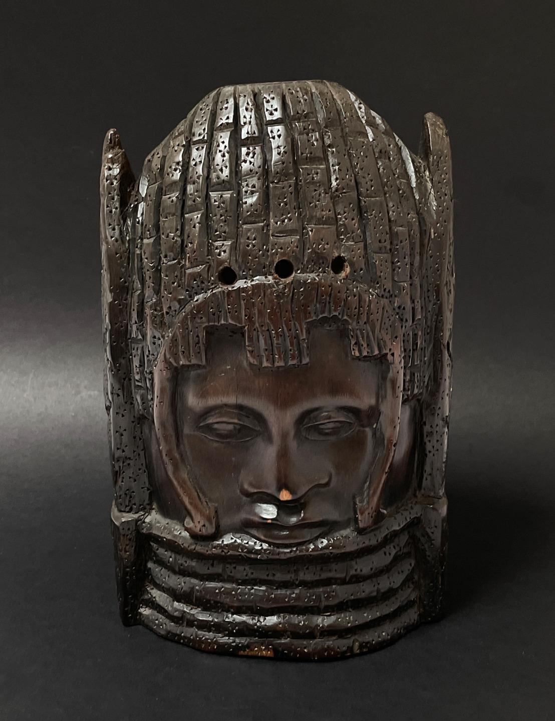 OLD BENIN OBA HEAD HAND CARVED WOOD CARVING NIGERIA AFRICAN TRIBAL EDO ...