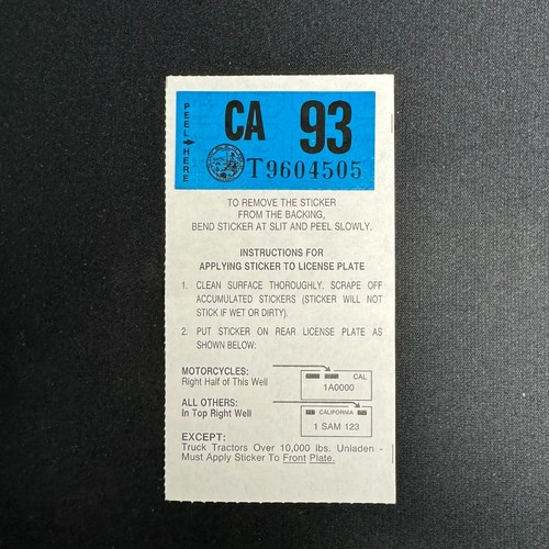 Original CALIFORNIA 1993 License Plate Sticker - Car & Motorcycle - NOS ...
