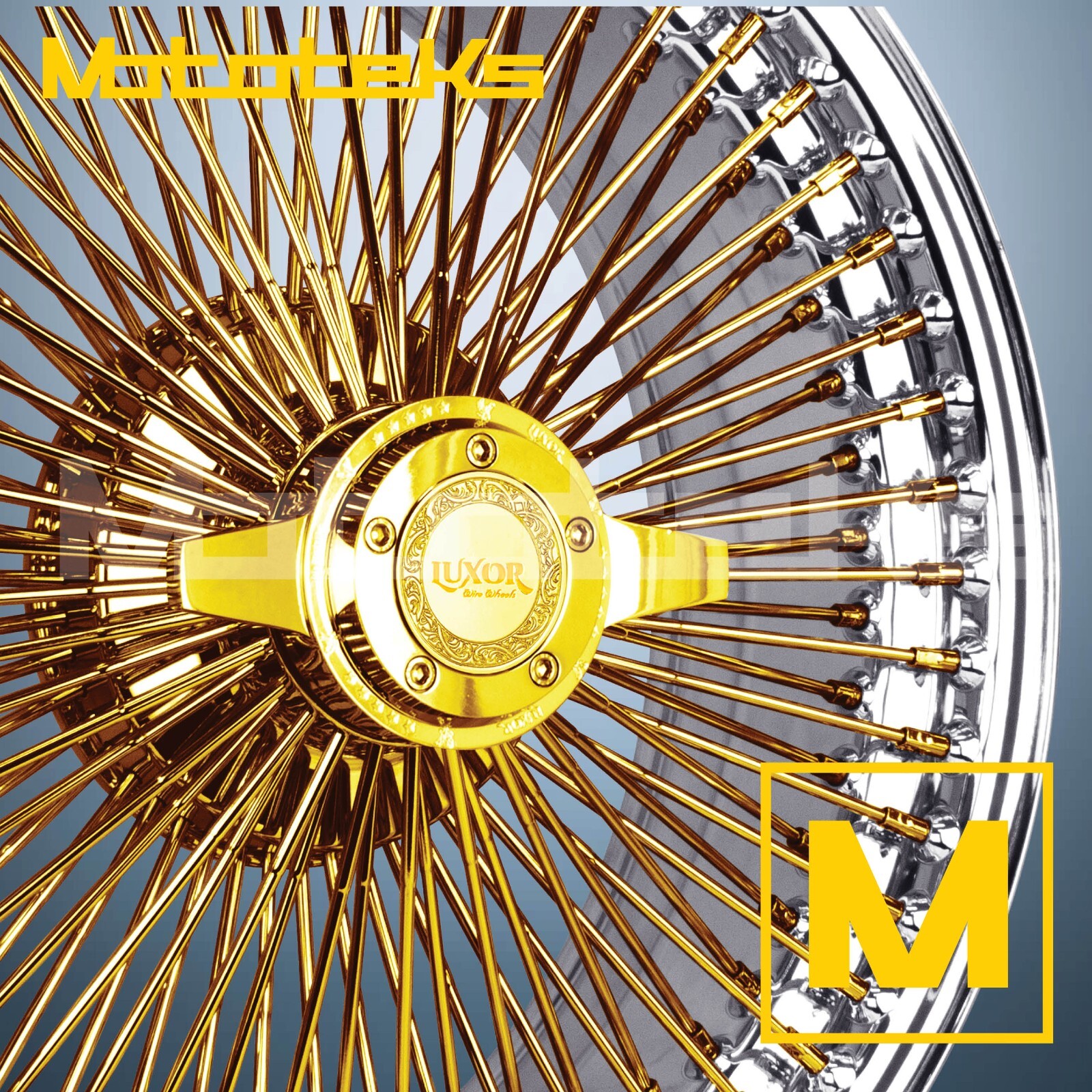 22X8 LUXOR WIRE WHEELS 150 STRAIGHT FWD RIMS 24K CENTER GOLD WHEEL SET ...