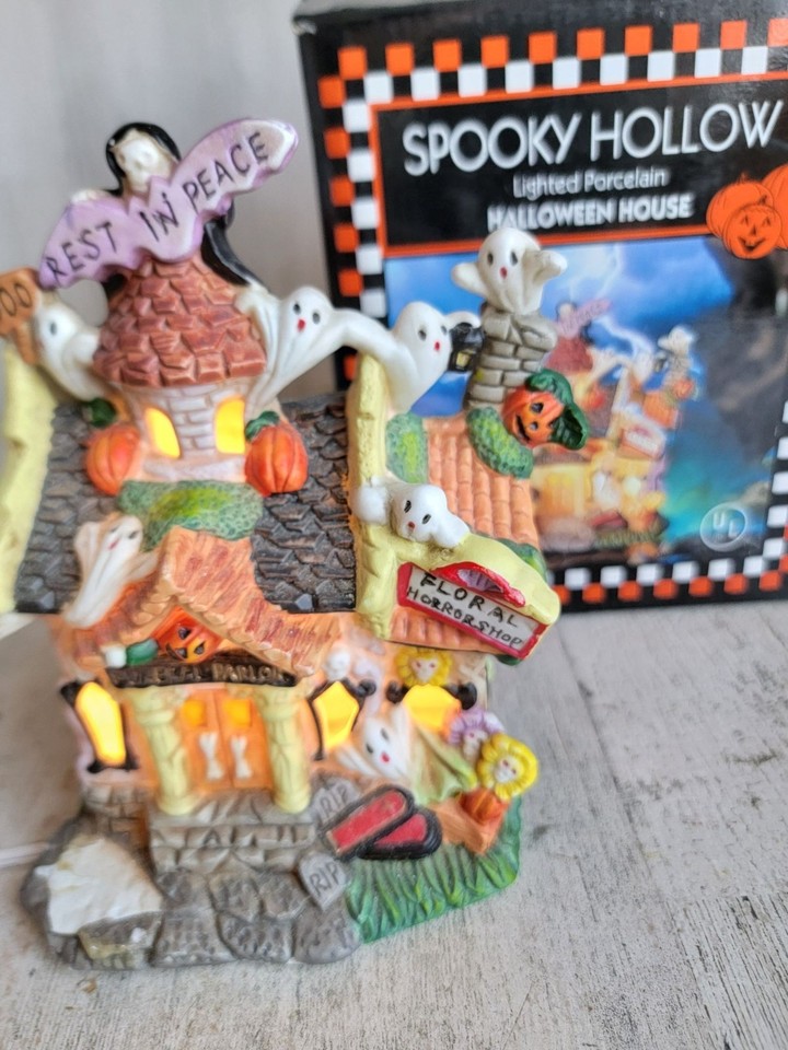 Vintage funeral parlor spooky hollow ceramic Halloween village ...