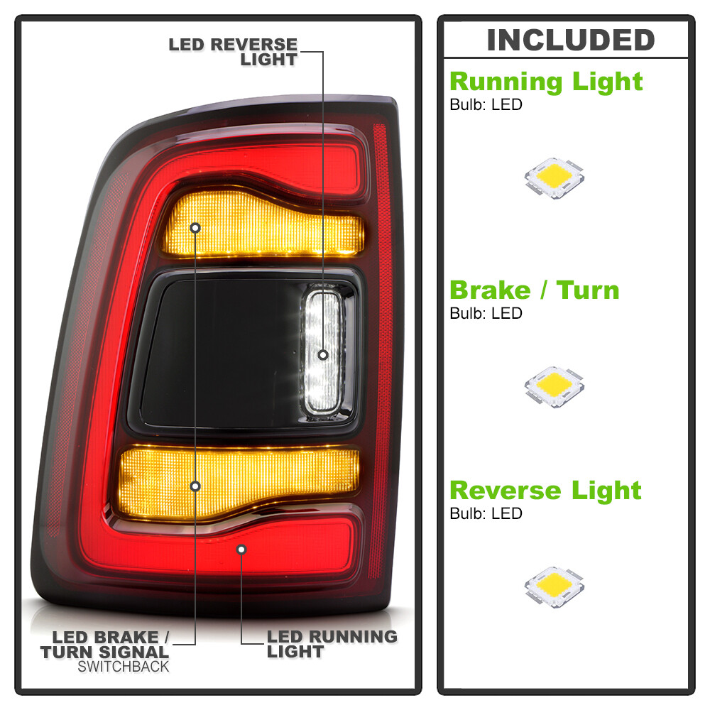 Ram 2500 Black Tail Light Assembly For 2019-2023 Dodge Left Driver Side ...