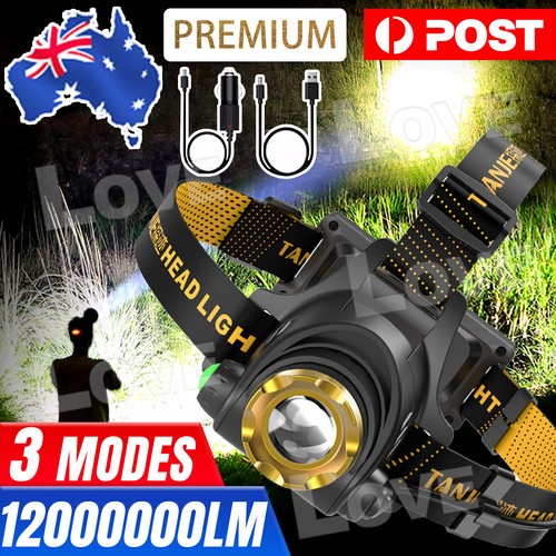 12000000lm LED Headlamp USB Rechargeable Headlight Head Torch Lamp ...