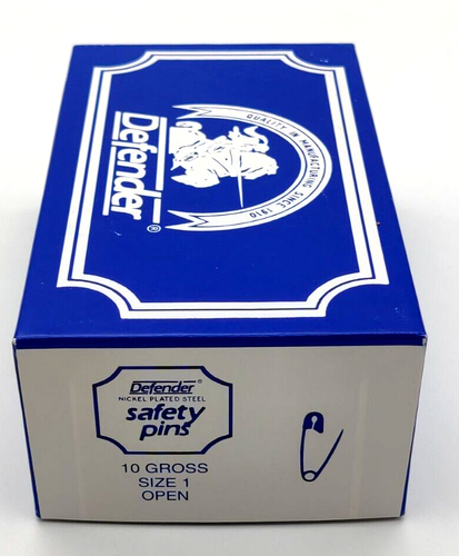 VTG NEW OPEN BOX DEFENDER SAFETY PINS NICKEL PLATED STEEL 10 GROSS BULK ...