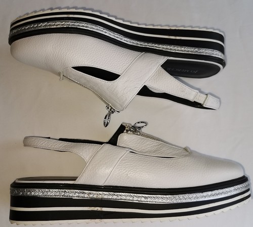 JO MERCER Sz 41 Or 10 White Leather Flat Platform Sling Back Zip Shoes ...