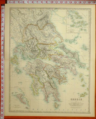 1891 ANTIQUE MAP GREECE MESSENIA ARCADIA LACONIA CORCYRA MOREA CYCLADES ...