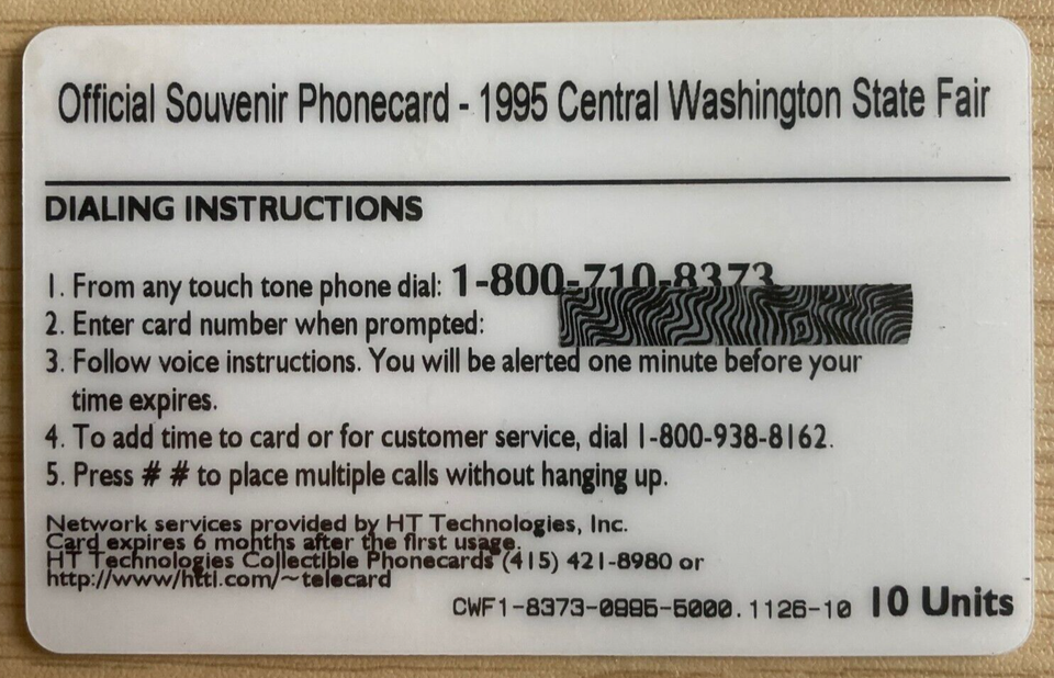 Coca Cola Phone Card Coke Central Washington State Fair 1995 Yakima Bud ...