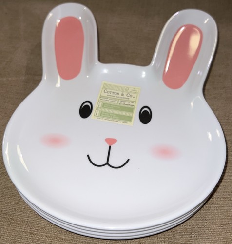 NEW Bunny Shaped Melamine Snack Plates Cotton & Co. 10” x 7” Set of 4 ...