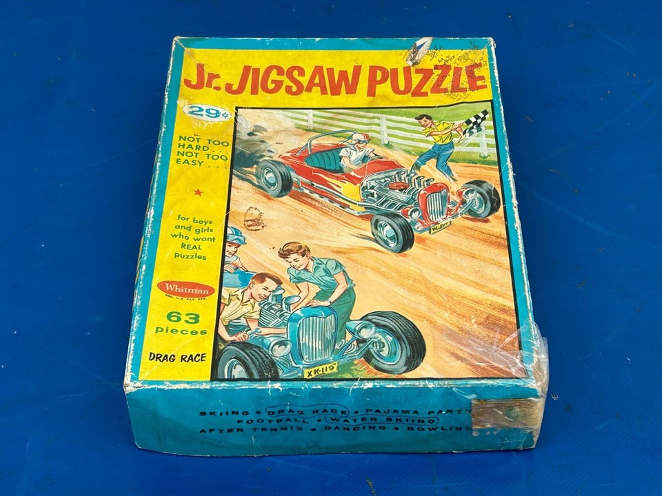 Vintage 1960s Whitman DRAG RACING Hot Rod JR Jigsaw Puzzle With Box ...
