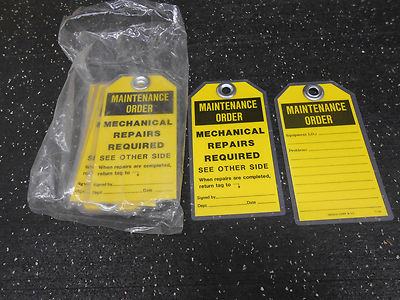 YELLOW LOCK OUT MAINTENANCE MECHANICAL REPAIR TAGS WITH METAL GROMMET ...