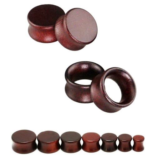 2Pair Brown Wood Hollow Solid Ear Plug Flesh Tunnel Double Flared Gauge ...
