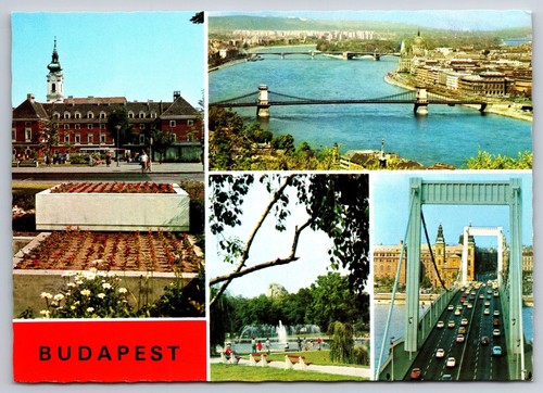 Budapest Hungary Vintage Postcard Bridge River Downtown Buildings Views ...