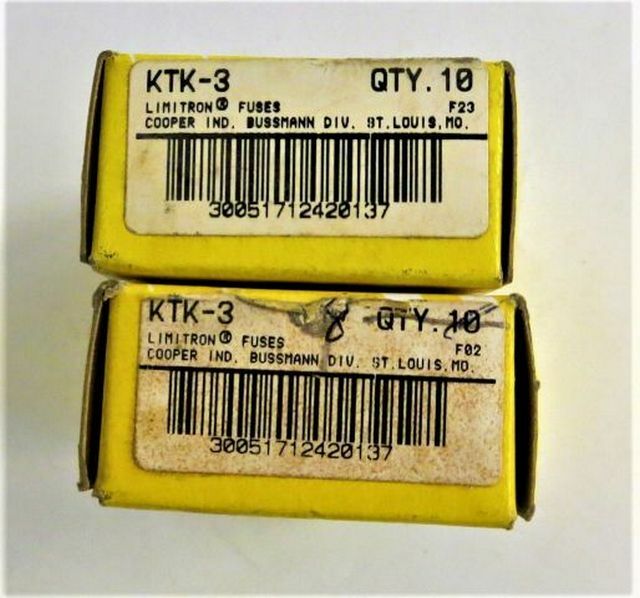 COOPER BUSSMANN KTK-3 3A Fast Acting Cylindrical Melamine Midget (BOX ...