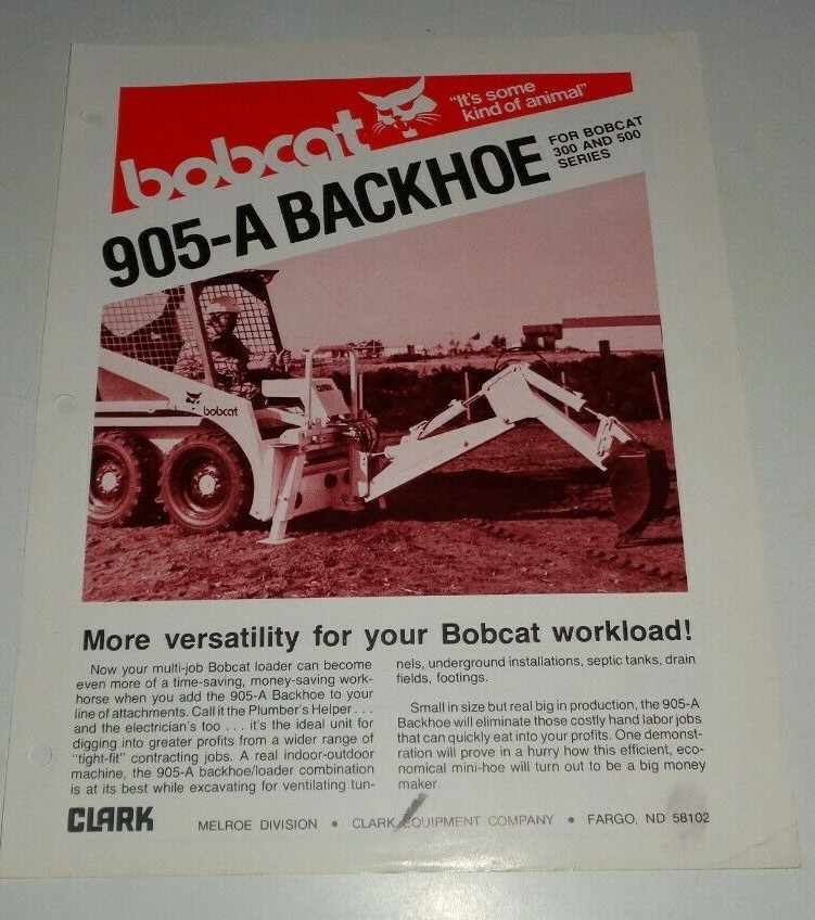 Bobcat 300 500 Series Skid Steer Loader 905-A BACKHOE Spec Sheet /Sales ...