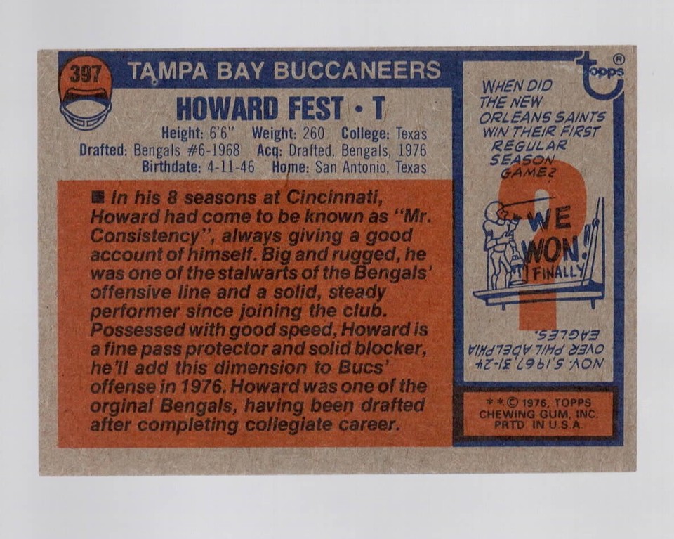 1976 Topps #397 Howard Fest Excellent | eBay
