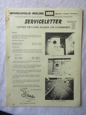 Minneapolis Moline 4296 4292 3496 Combine Return Auger Service Letter ...