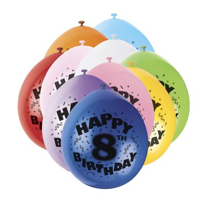 8TH BIRTHDAY BALLOONS - 10 balloons - AGE eight 8 BOY or GIRL PARTY ...