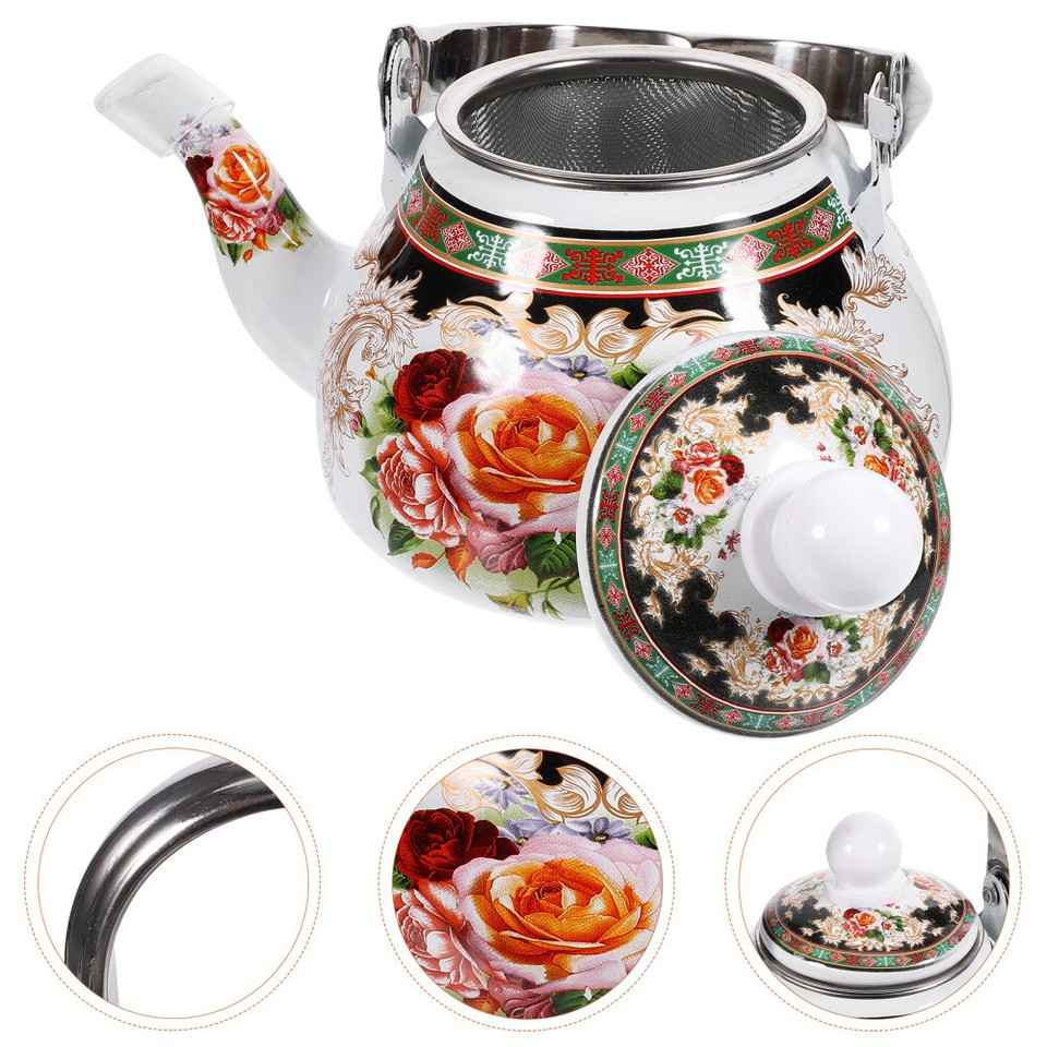 Enamel Kettle Floral Pattern Tea Kettle Stovetop Decorative Teapot Tea ...
