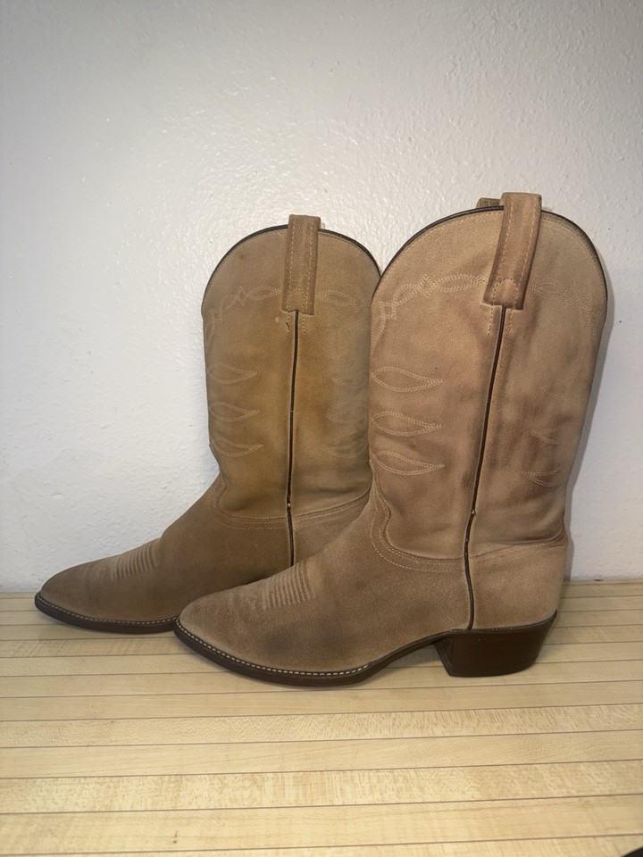 VINTAGE J Chisholm Tan Rough Out Suede Cowboy Boots-Men's Sz 10D ...