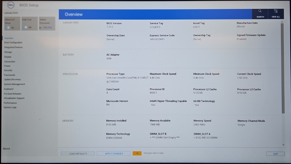Dell Latitude 5420 Intel Core i5-1145G7 @2.60GHz 8GB RAM No SSD/BIOS ...
