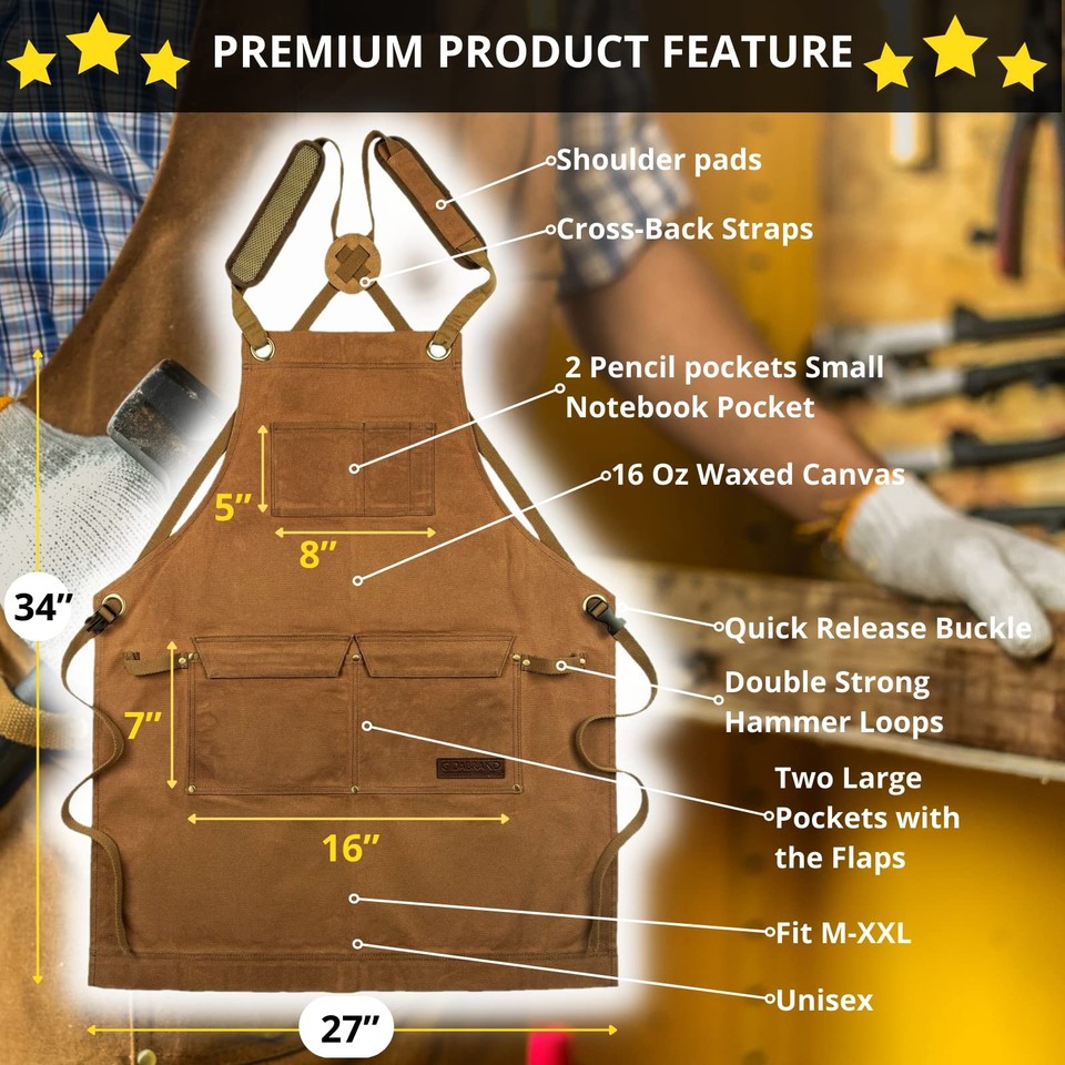 Woodworking Aprons for Men and Women | 16 oz Durable Waxed Canvas Work ...
