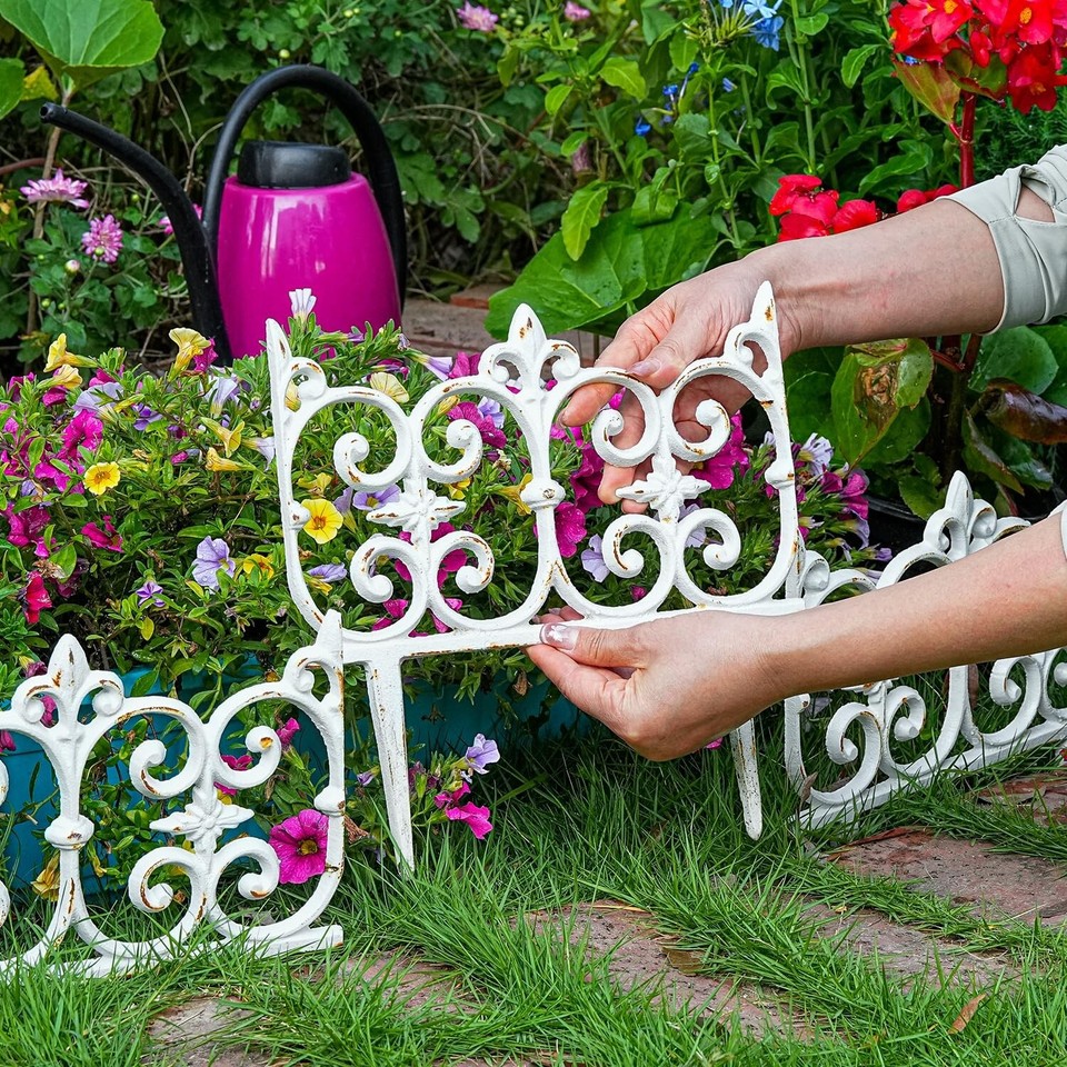 Sungmor Cast Iron 4PCS Garden Edging Border Yard Stakes Lawn Picket ...
