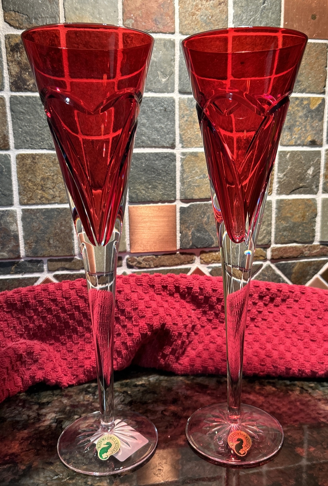 Waterford LOVE & ROMANCE CRIMSON RUBY RED Champagne Flutes 146511 | eBay