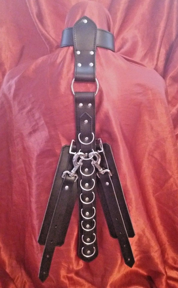 Bondage Neck Bound To Wrist Half Hog Tie & Cuffs Black Leather ...