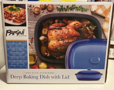 New Parini Cookware Non-stick Stoneware Deep Baking Dish with Lid Blue ...